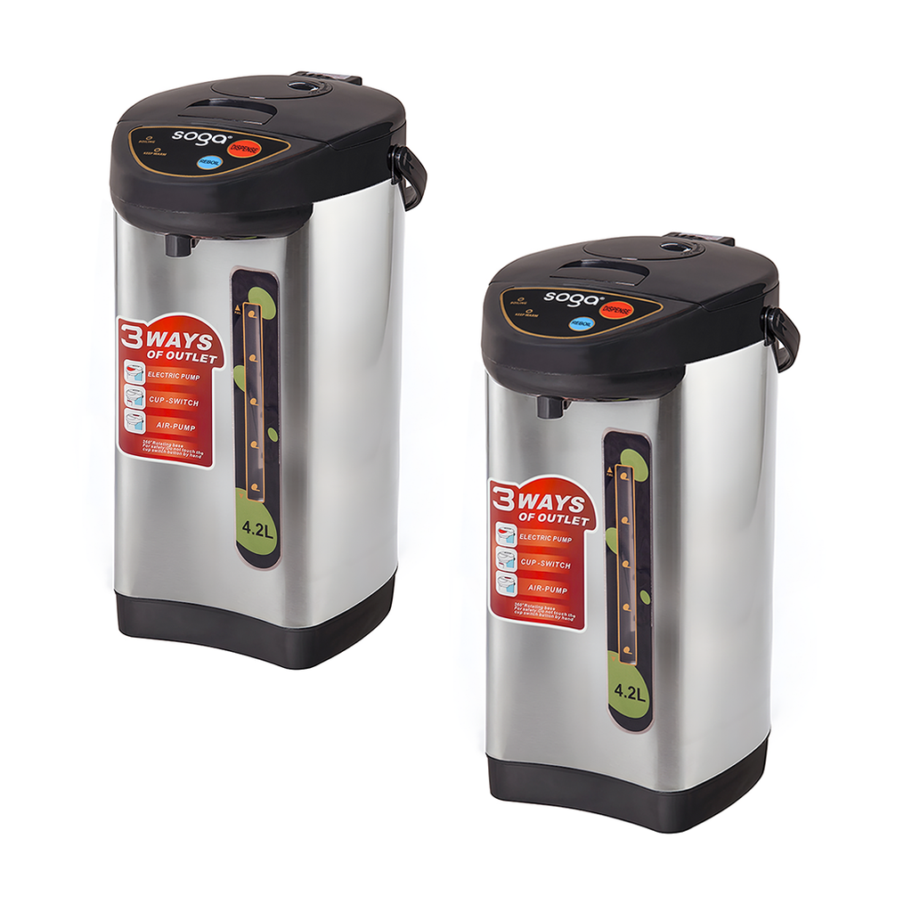 SOGA 2X 4.2L Silver Stainless Steel Electric Thermal Pot Dispenser wit ...
